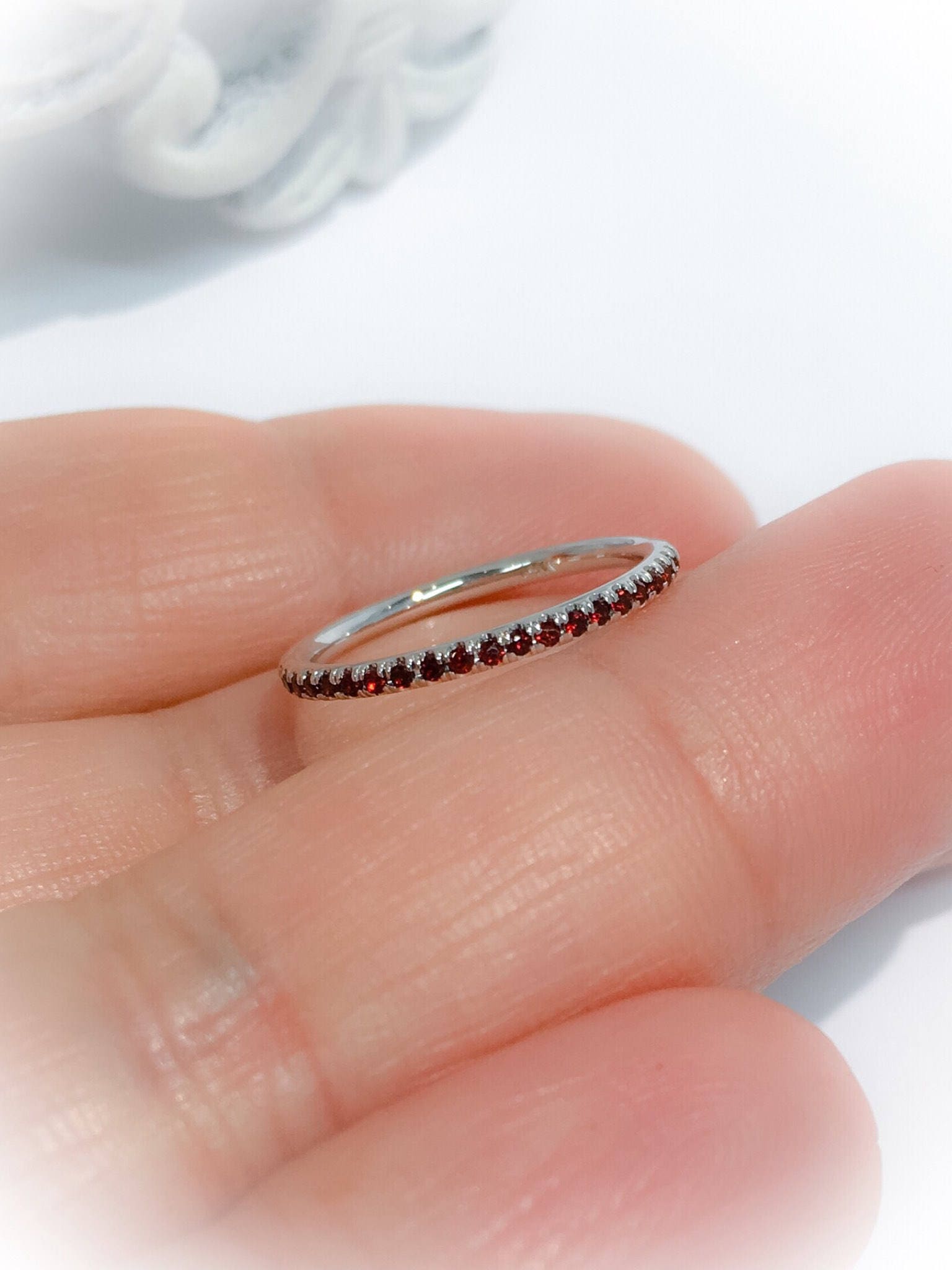 Garnet Half Eternity Band 1.5mm Garnet Pave Eternity Ring | Etsy