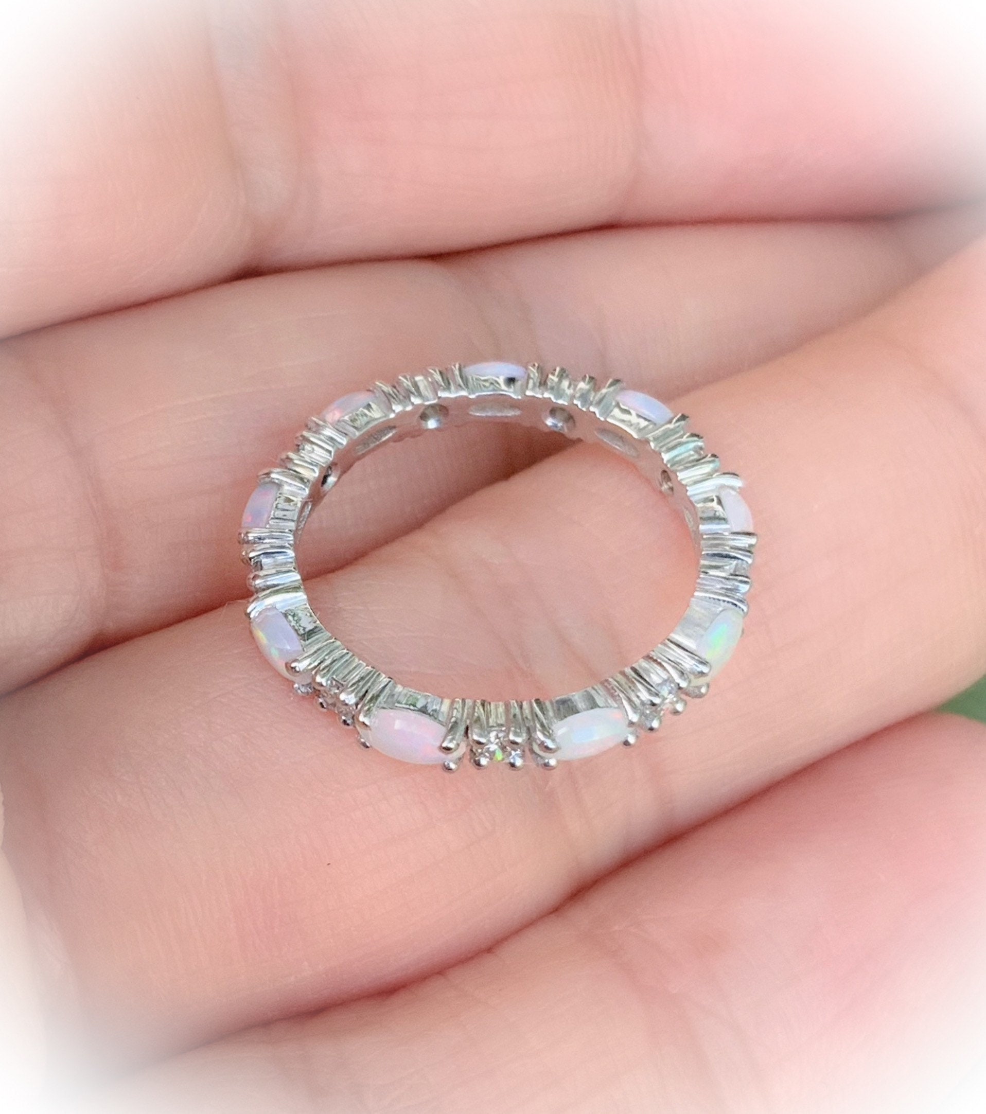 Opal Full Eternity Ring Opal Diamond Wedding Band Opal Diamond - Etsy