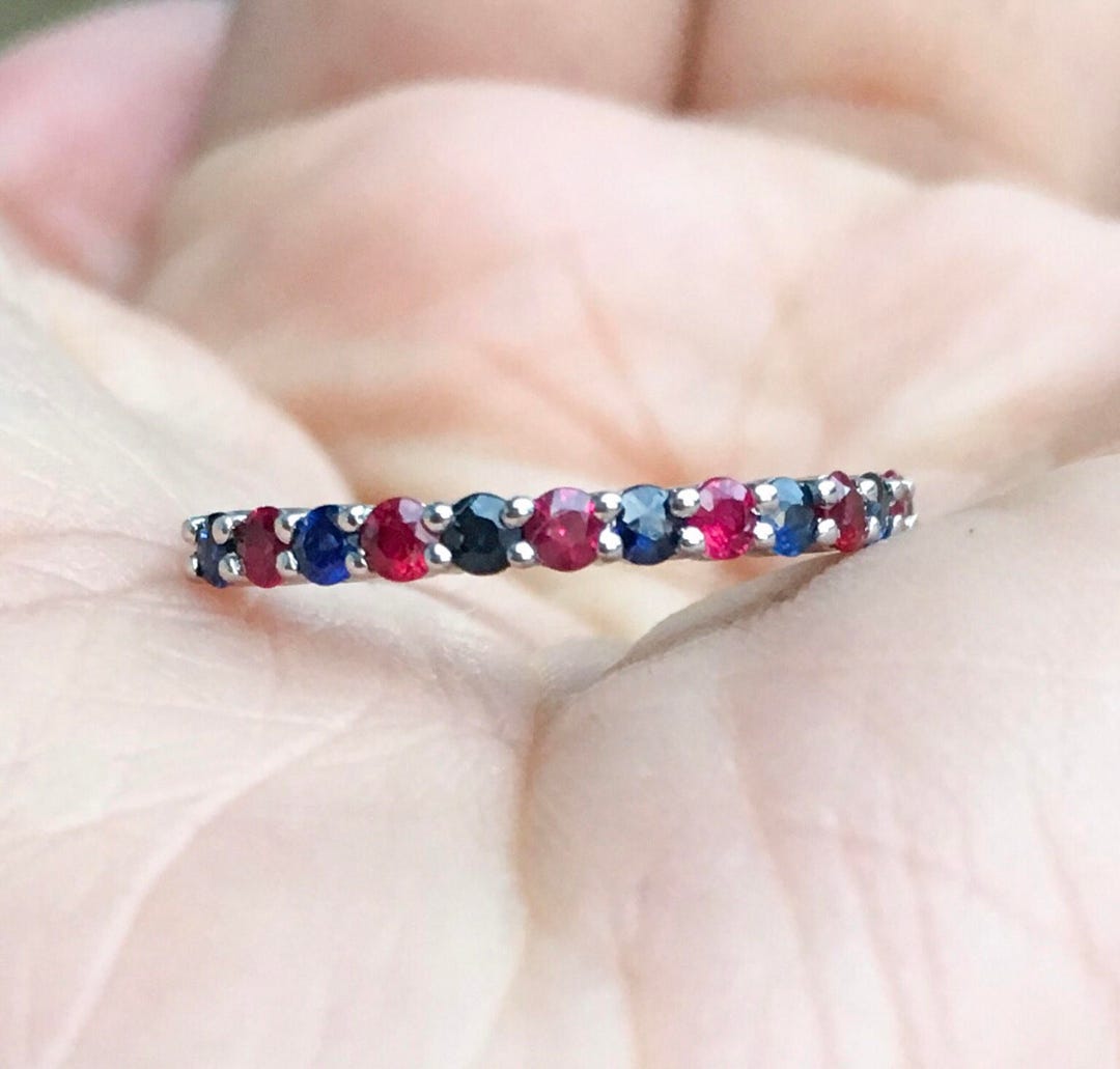 Alternating Ruby and Blue Sapphire Half Eternity Band 2mm Shared Prong ...