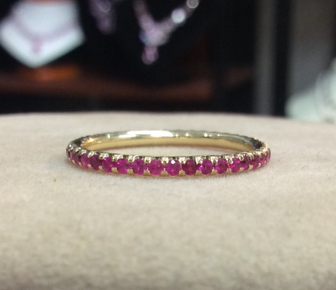 Ruby Pave Eternity Band Ruby Full Eternity 1.7mm Ruby Anniversary Wedding Band Natural Ruby ...