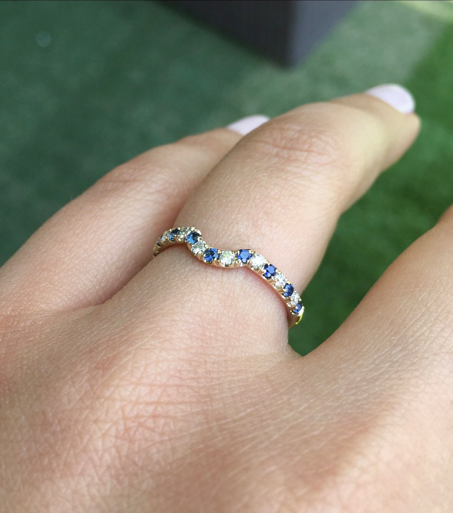 Diamond Blue Sapphire Shadow 2 MM Ring/ Blue Sapphire Diamond Contour ...