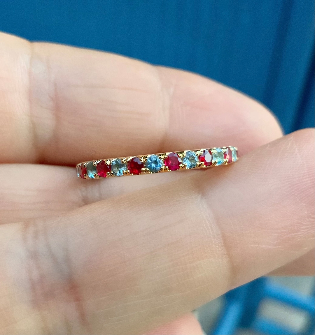 Aquamarine Ruby Band/ Pave 2.3mm Alternating Ruby Aquamarine Full ...