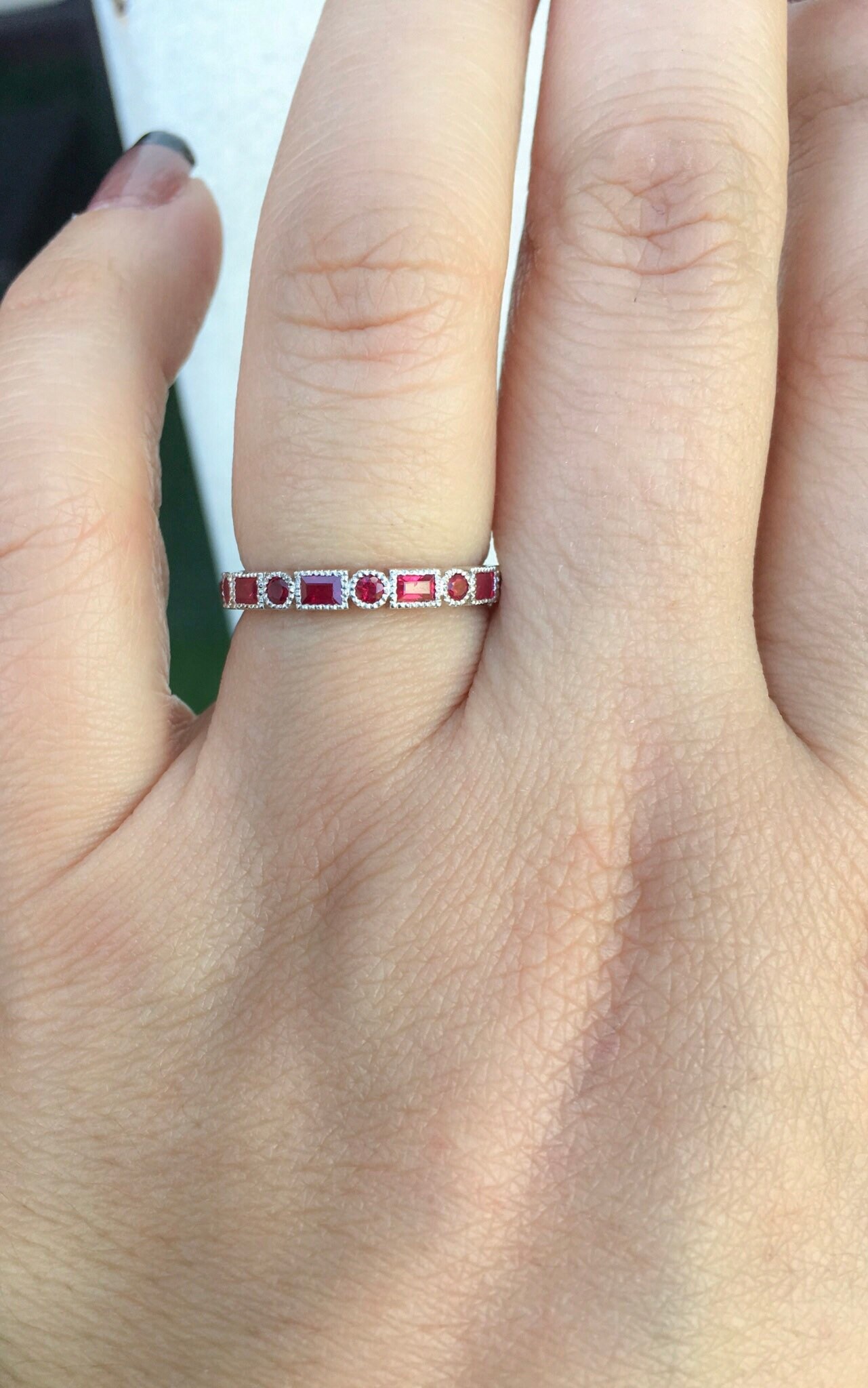 Ruby Band Baguette Dot Full Eternity Band Milgrain Ruby Ring - Etsy