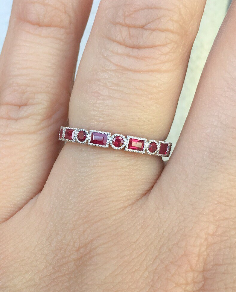 Ruby Band Baguette Dot Full Eternity Band Milgrain Ruby Ring - Etsy