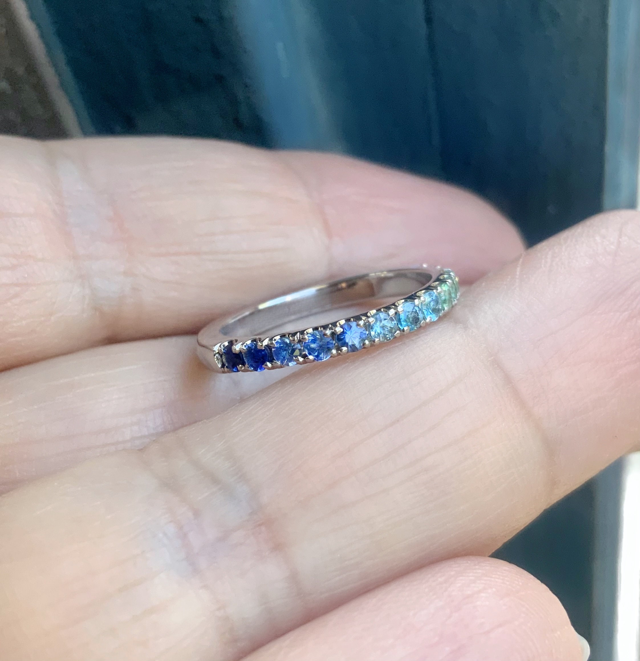 Gradient Blue Green Pave Ring/ Coastal Ombre Beach Wedding Band/ 2.3mm ...