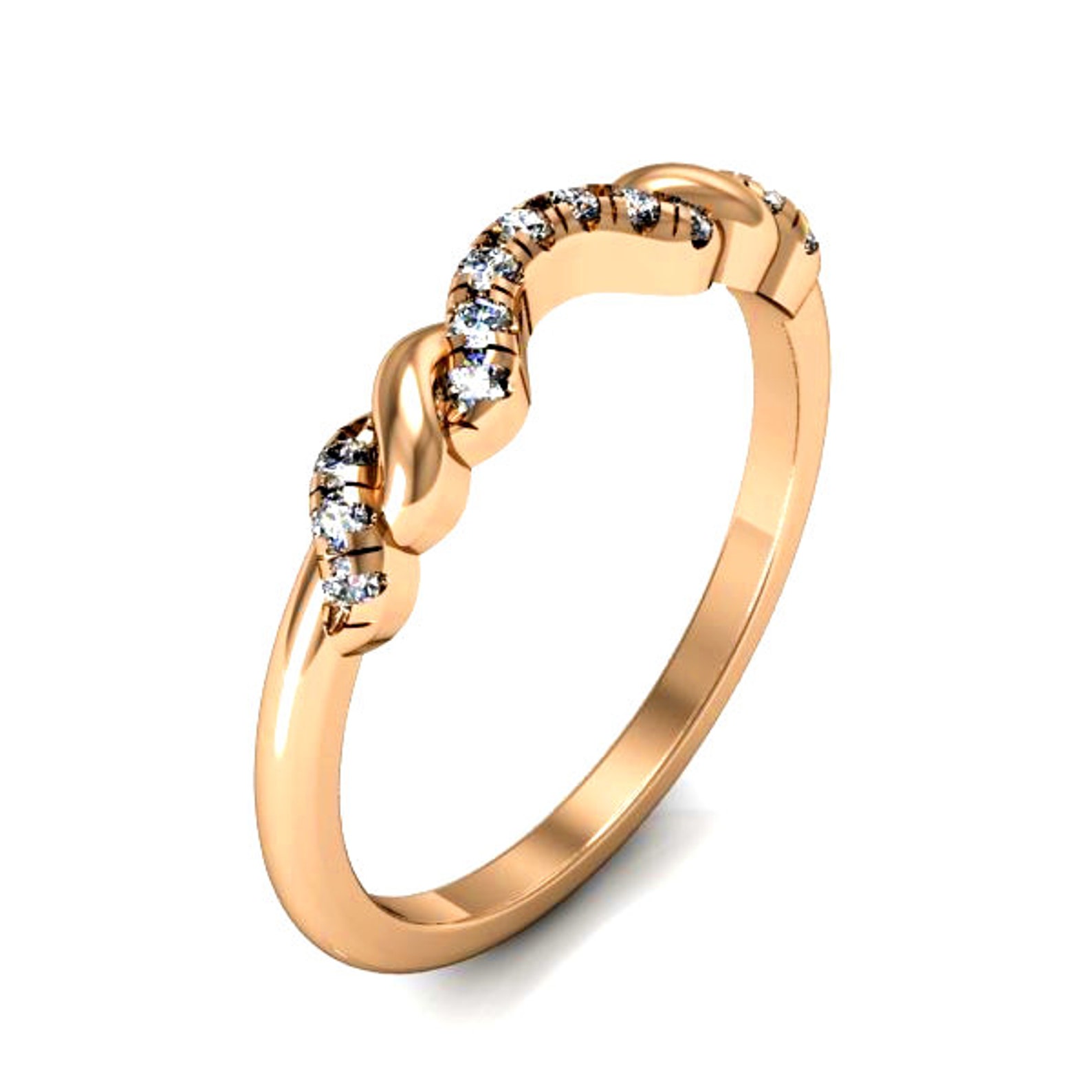 White Diamond Twist Shadow Ring/ Pave Diamond Wedding Band/ Intertwined ...
