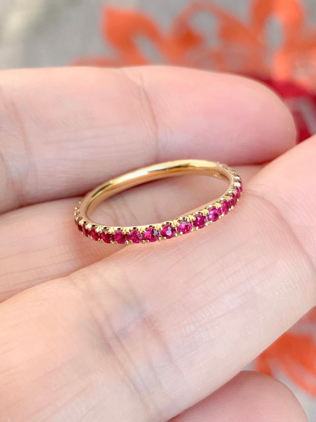 Ruby Stacking Ring/ 2mm Pave Full Eternity Band/ Natural Ruby July ...