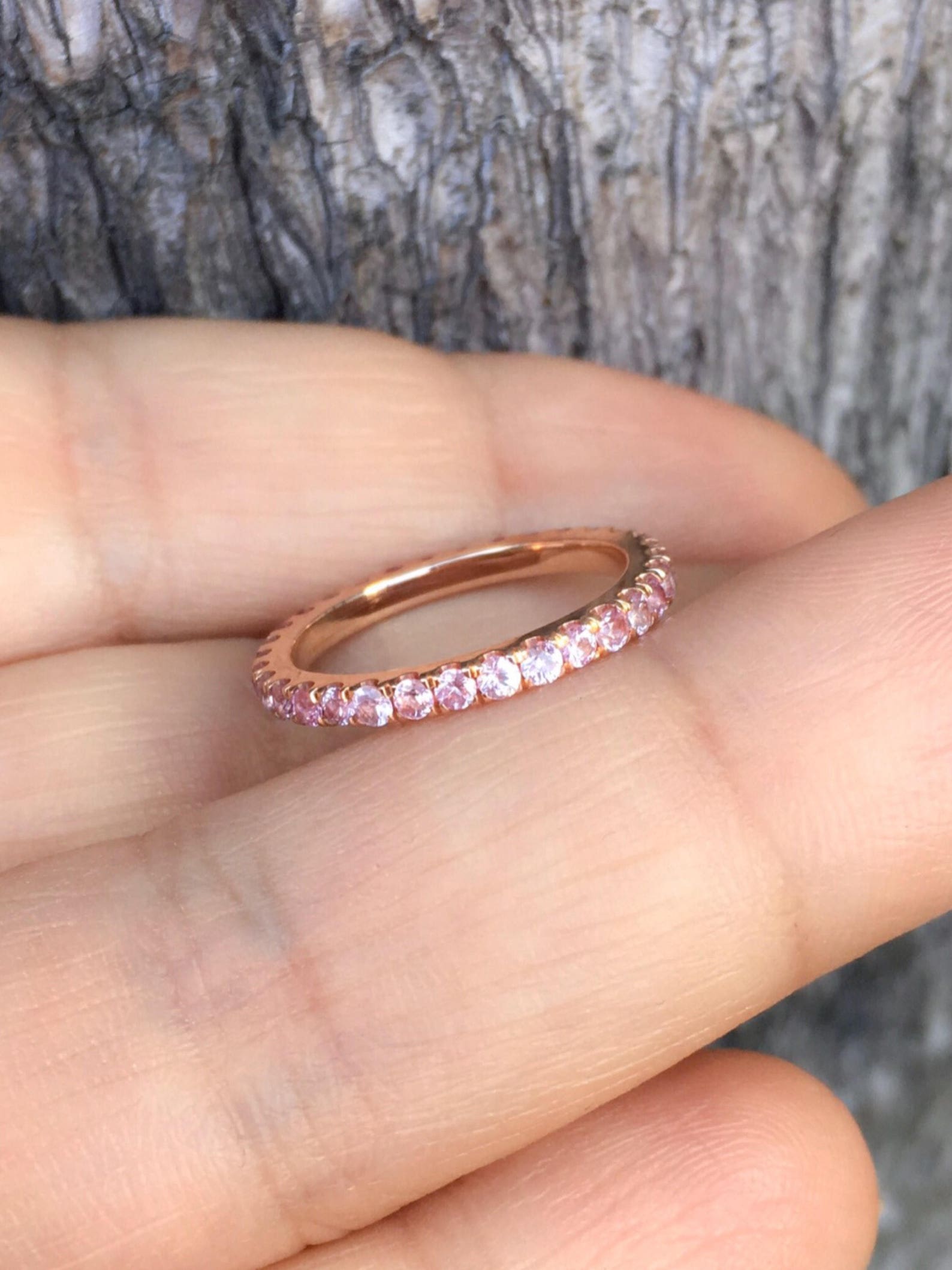 Pink Sapphire Infinity Ring/ Pave Sapphire Full Eternity Wedding Band ...