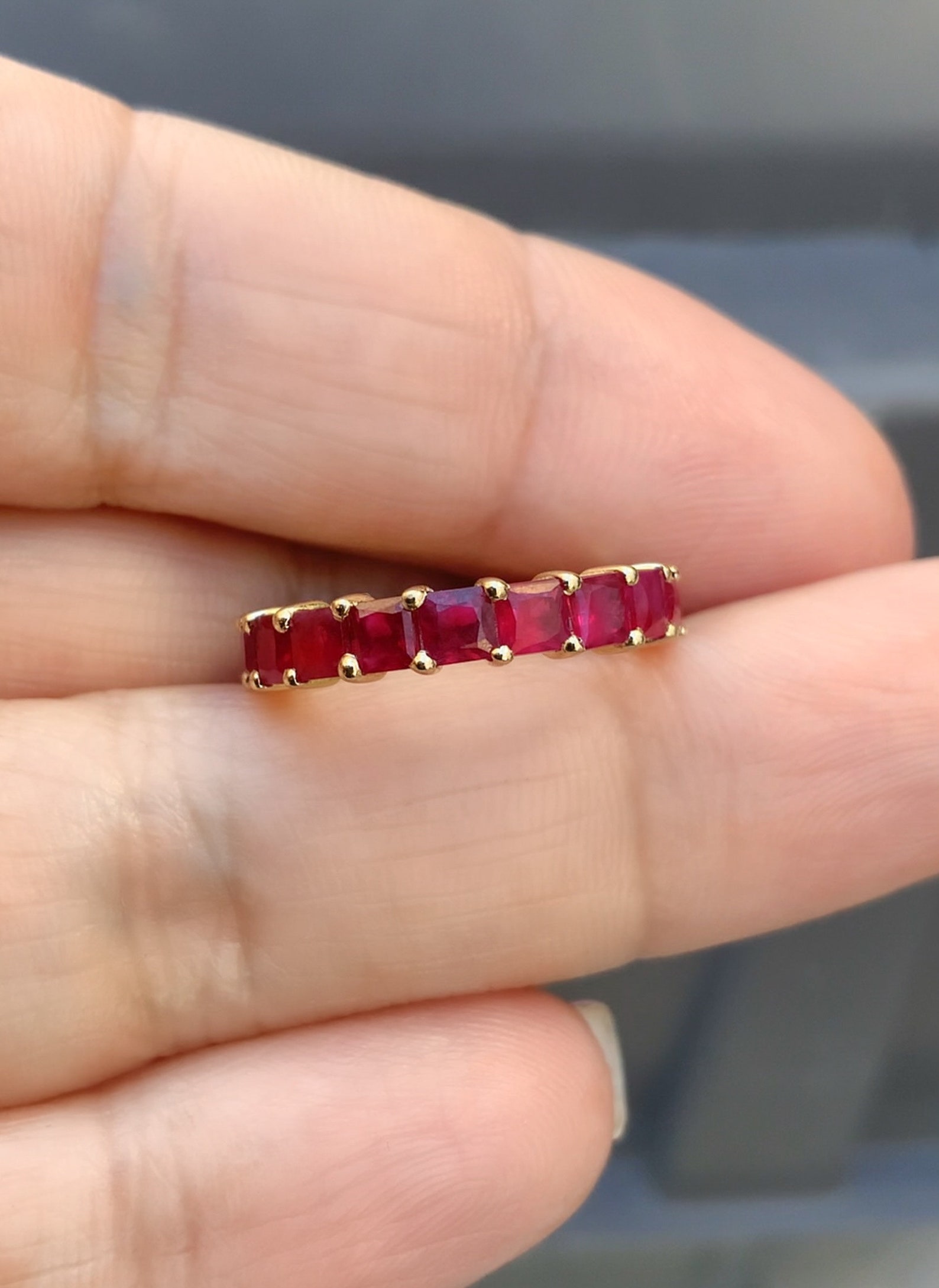 Princess Cut Ruby Band/ 3mm Natural Ruby Eternity Ring/ Shared - Etsy