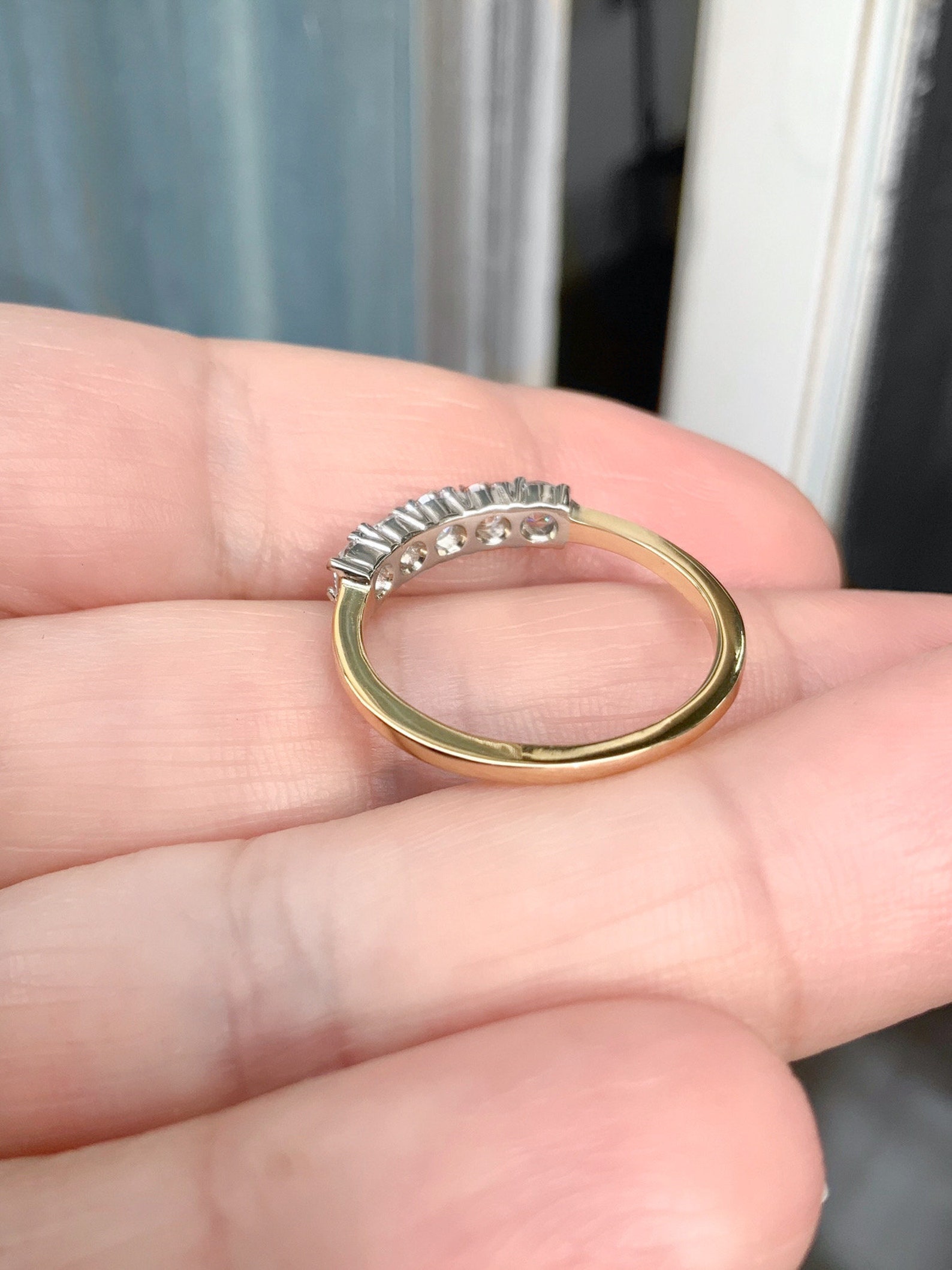 Five Stone Diamond Ring/ Two Tone Gold Prong Set Ring With 5 Lab Grown ...