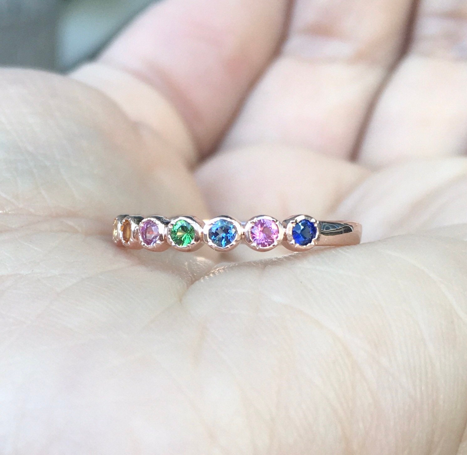 Rainbow Ring With Natural Gemstones/ Bezel Set Colorful Ring/ | Etsy