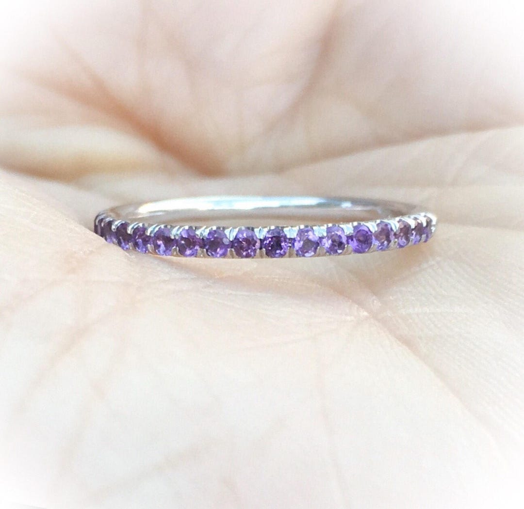 Amethyst Half Eternity Band Ring/ 1.8 MM Amethyst Infinity Ring ...
