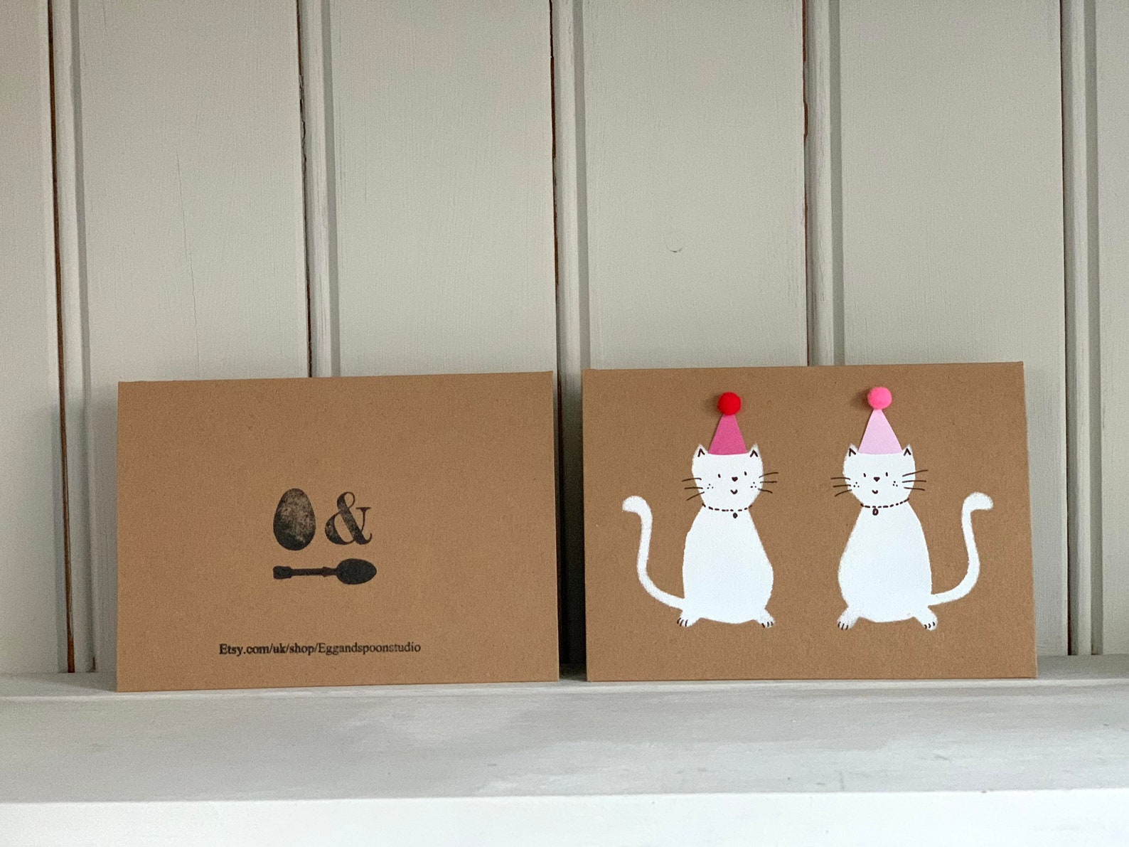 Fat Cat Card Hand Printed Cats in Party Hats Birthday | Etsy