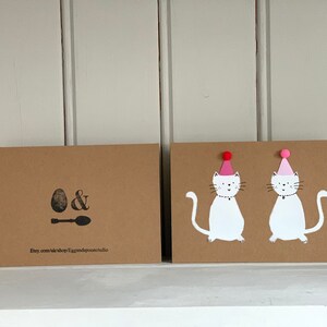 Fat Cat Card Hand Printed Cats in Party Hats Birthday Celebration Card ...
