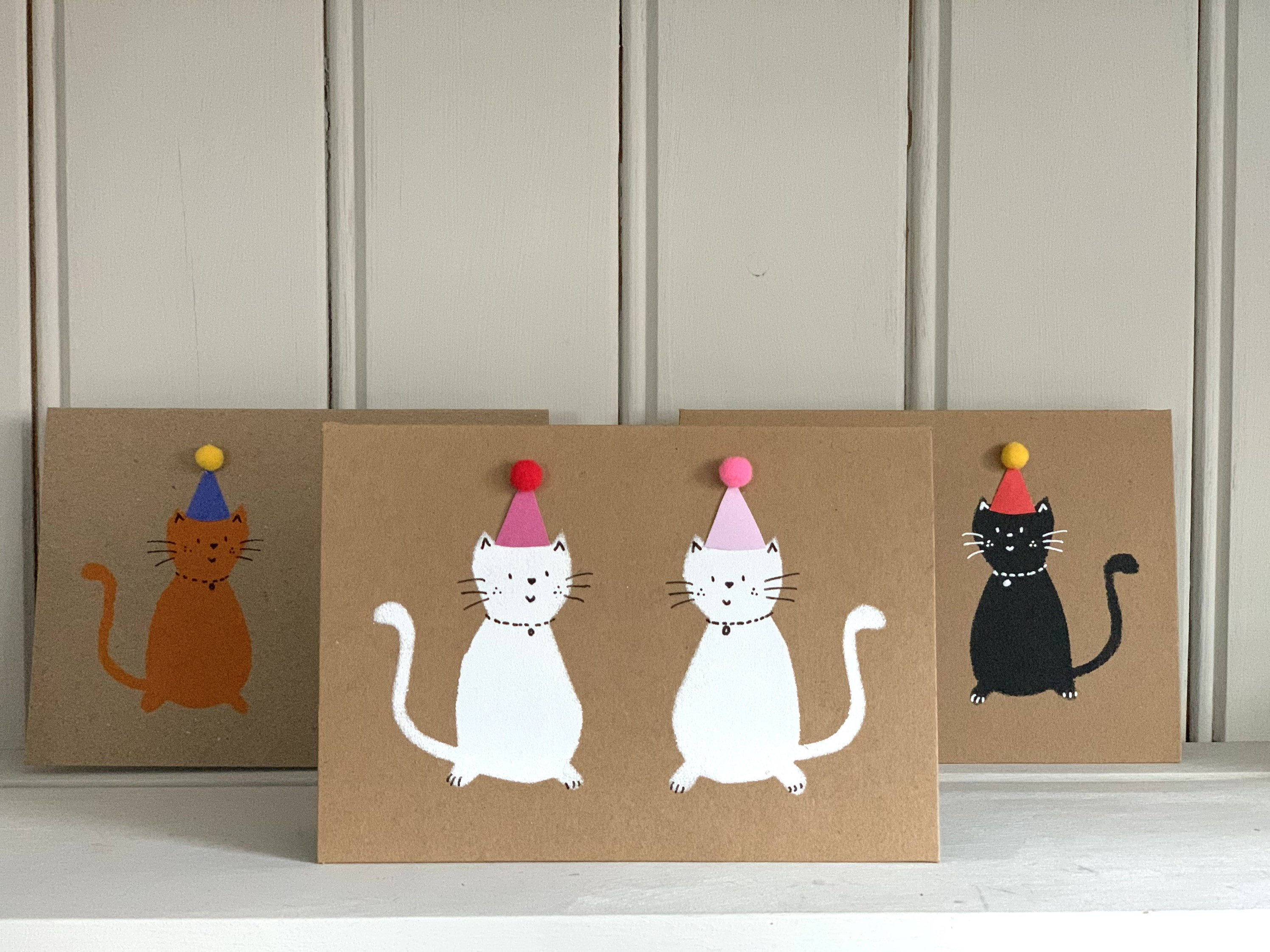 Fat Cat Card Hand Printed Cats in Party Hats Birthday - Etsy UK