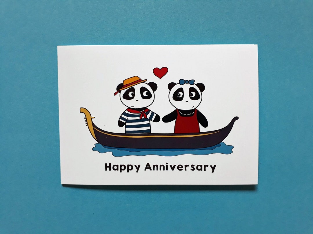 Panda Anniversary Card: Pandas in Love, Venice Gondola - Etsy