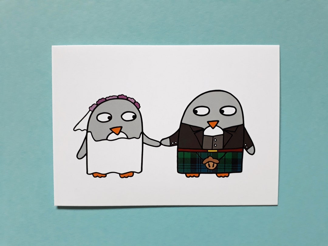 Funny Penguin Scottish Wedding Card: Tartan Kilt Save the Date - Etsy