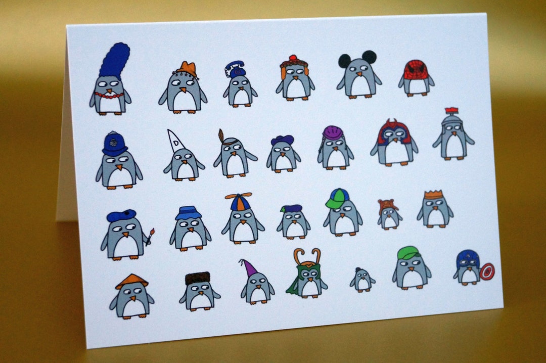 Funny Penguin Card - Birthday - Penguins With Hats 3 - Blank - Any ...