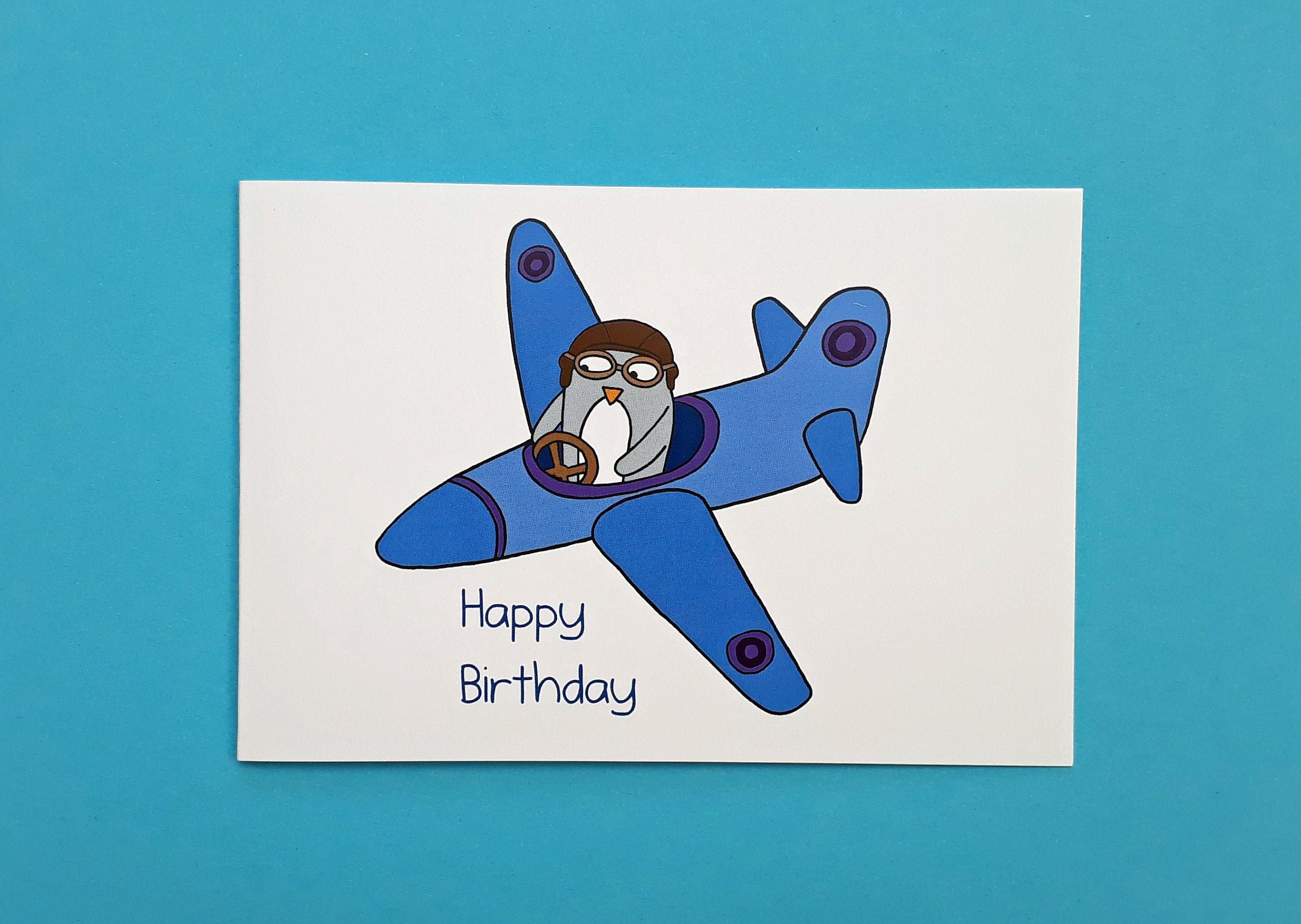 Flying Birthday Card - Funny Penguin - Pilot - Plane - Aeroplane ...