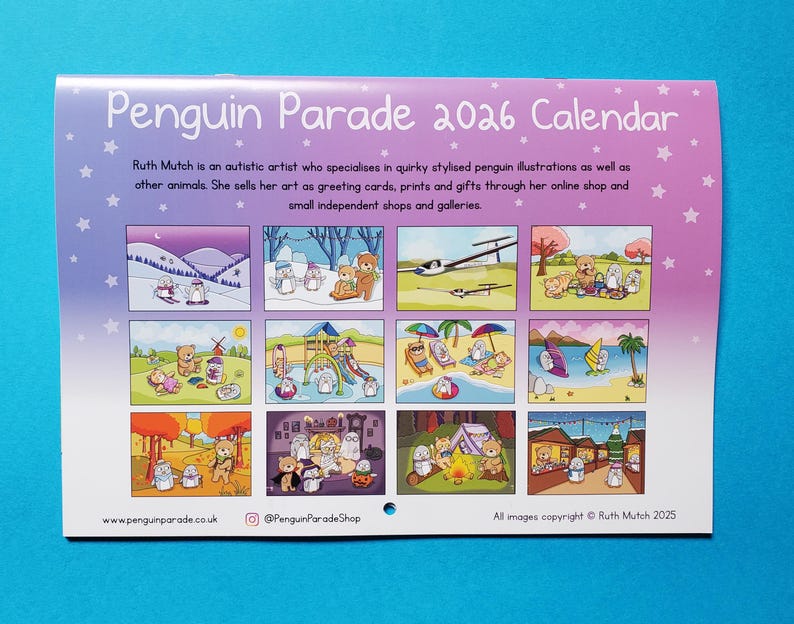 Penguin 2026 Wall Calendar: Cute Bear & Cat Animal Friends - Etsy UK
