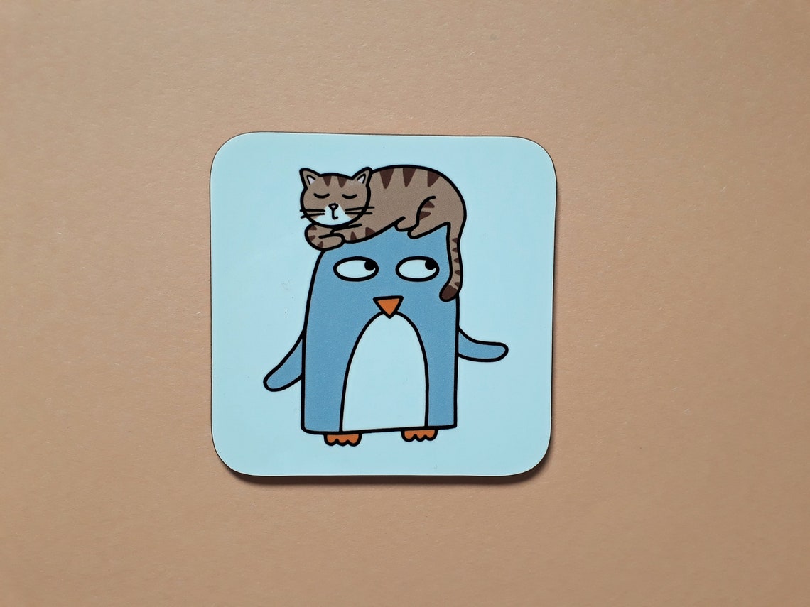 Cat and penguin coaster Funny coaster penguin gift drink | Etsy