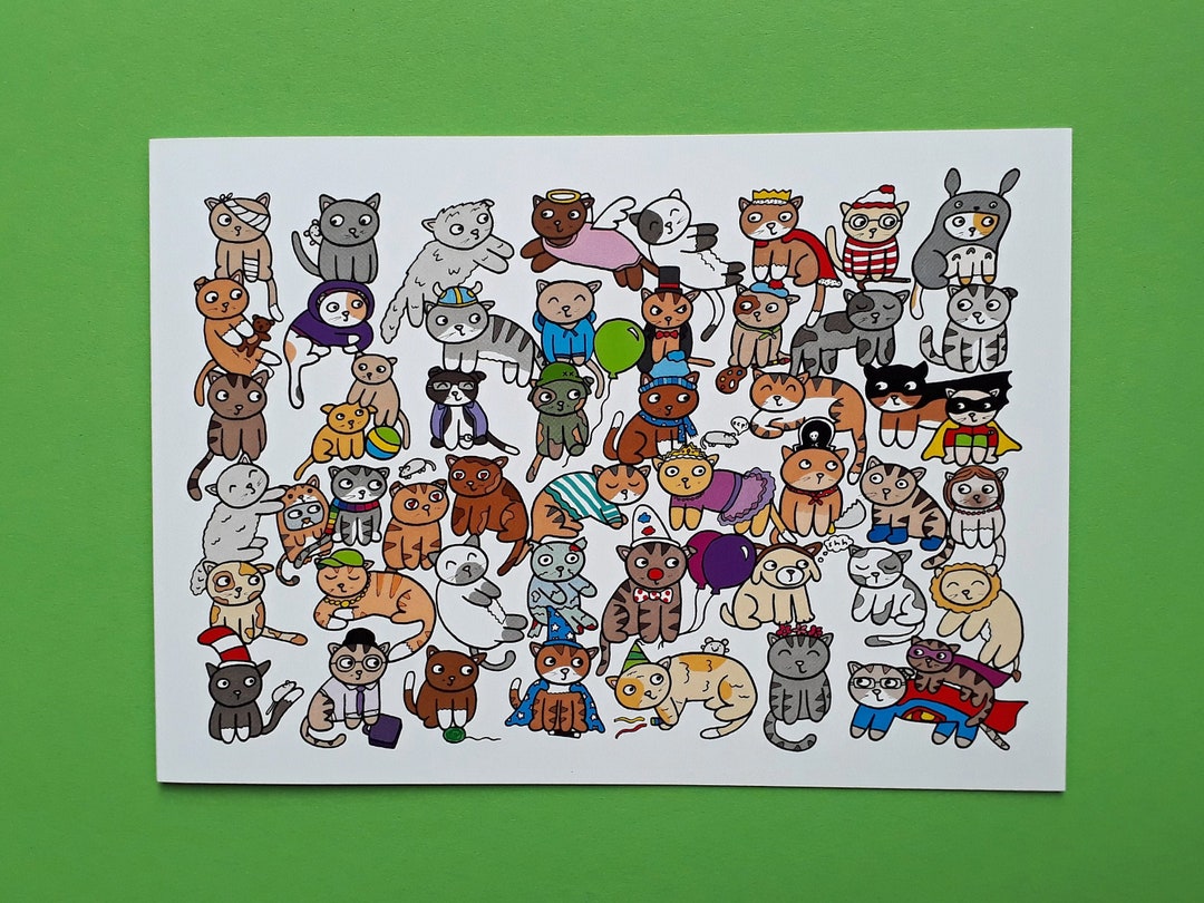 Illustrated Cats Birthday Card - Cats Dressed up - Crazy Cat Lady - Cute Cats - Cat Lover ...
