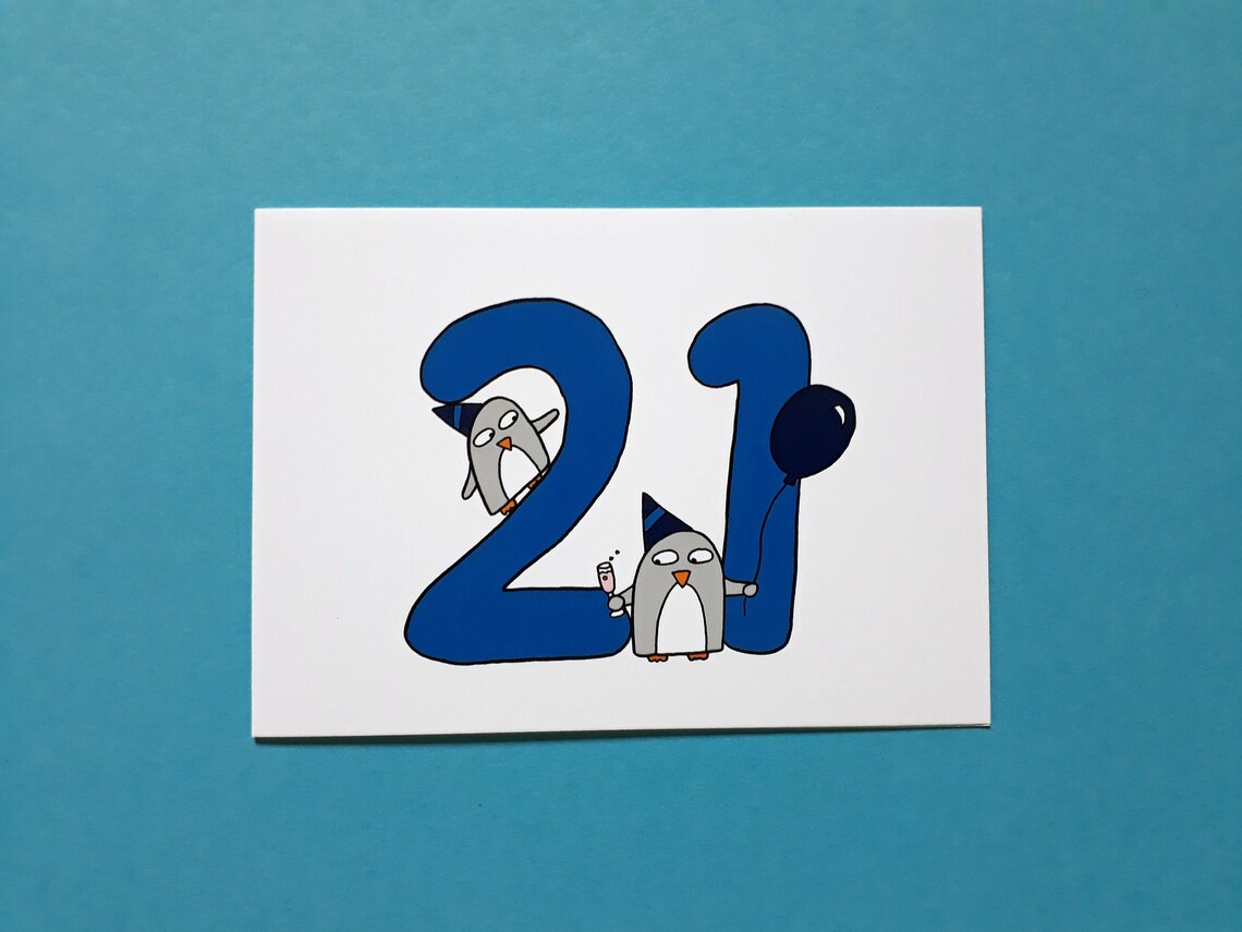 21st Birthday Card Funny Penguins Blue 21st Anniversary - Etsy UK