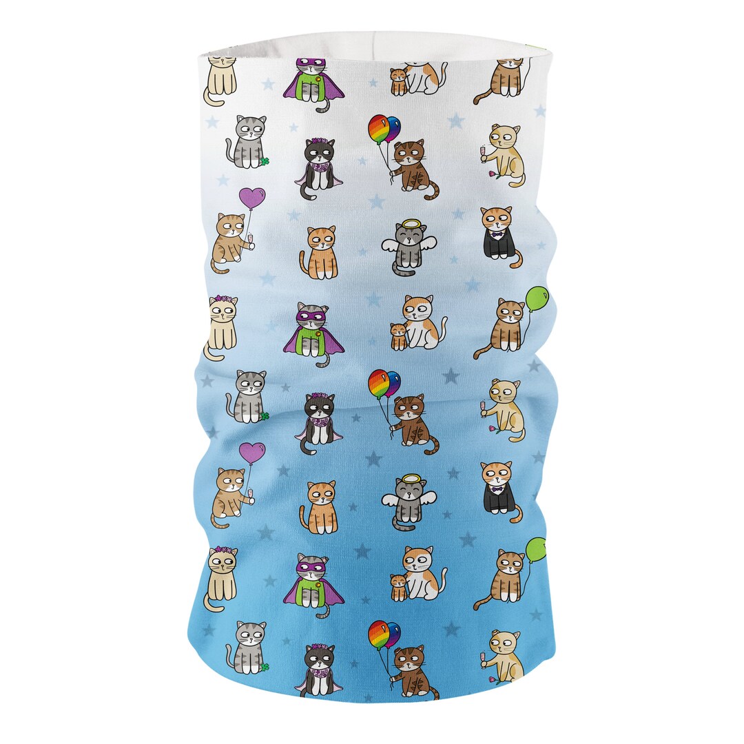 Cat Neckwear, Cat Headwear, Scarf, Blue Neck Gaiter, Snood, Tubular ...