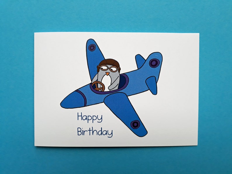 Flying Birthday Card - Funny Penguin - Pilot - Plane - Aeroplane ...