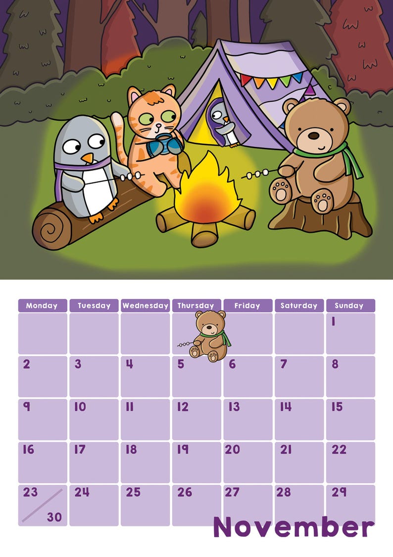 Penguin 2026 Wall Calendar: Cute Bear & Cat Animal Friends - Etsy UK