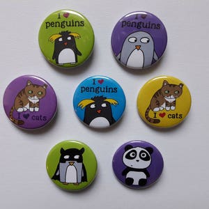 Penguin Badge - I Love Penguins Badge - Birthday Gift - 38mm - Metal ...