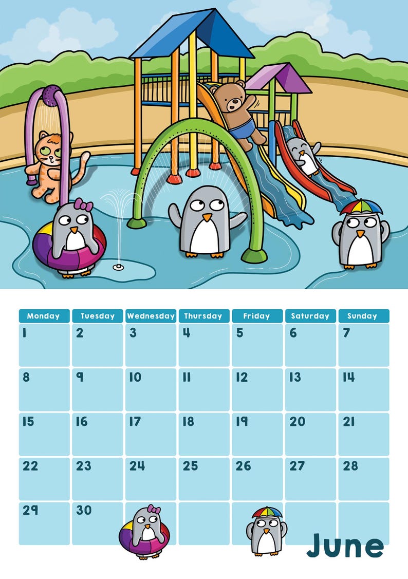 Penguin 2026 Wall Calendar: Cute Bear & Cat Animal Friends - Etsy UK