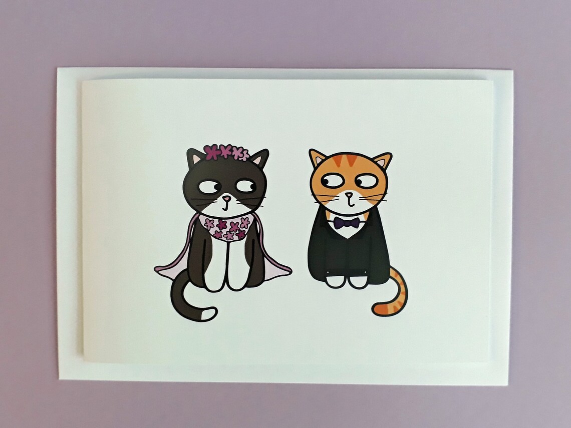 Cat Wedding Card Cat Wedding Invitation Cute Cat Wedding - Etsy UK