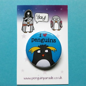 Penguin Badge - I Love Penguins Badge - Birthday Gift - 38mm - Metal ...