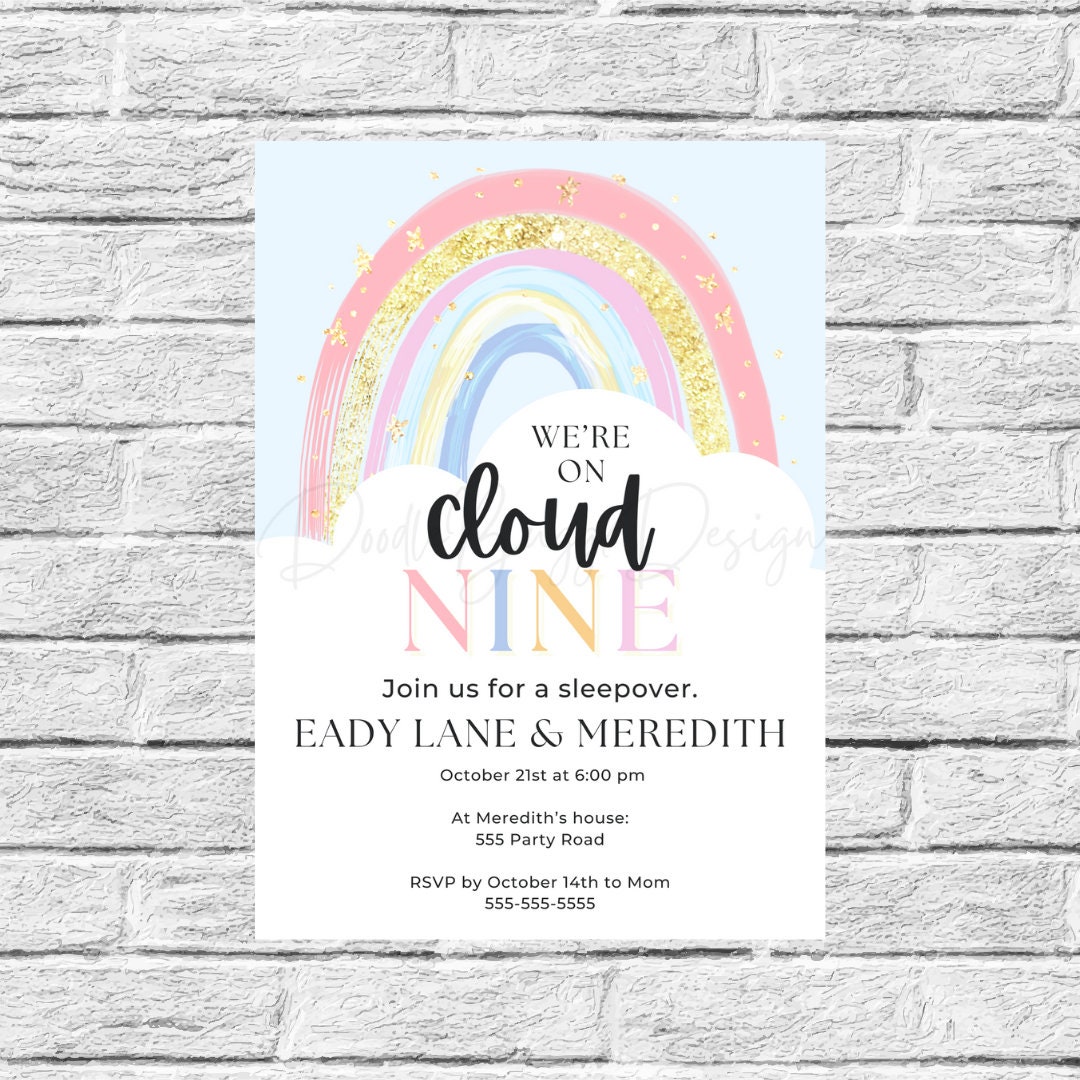 On Cloud Nine Birthday Invitation - Editable Text - Canva - Etsy
