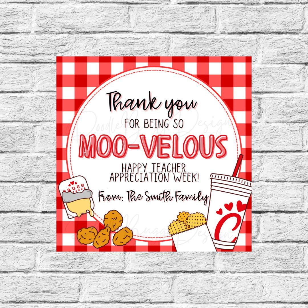 Teacher Appreciation Tag - MOO-VELOUS -chick-fil-a Inspired - Digital ...