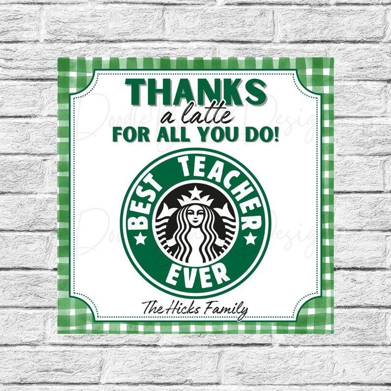 Starbucks Inspired Teacher Appreciation Tag Digital Template Instant ...