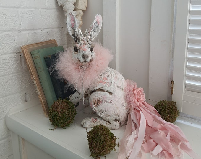 12 Tall Crowned Rabbit Statue Easter Centerpiece Shabby Cottage Decor ...