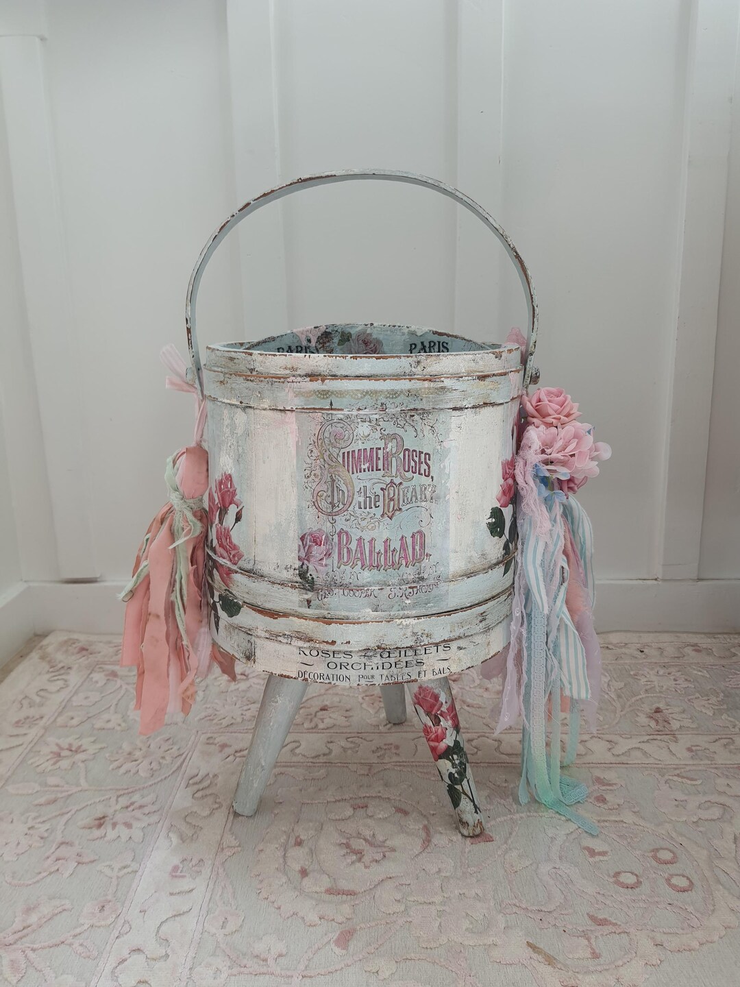 19 Tall Vintage Firkin Sugar Bucket Storage Shabby Cottage Farmhouse ...