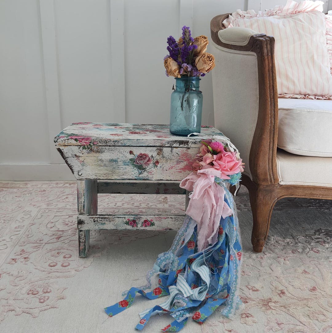 Vintage Rustic Wood Barn Stool Vintage Stool Step Stool Shabby Cottage ...