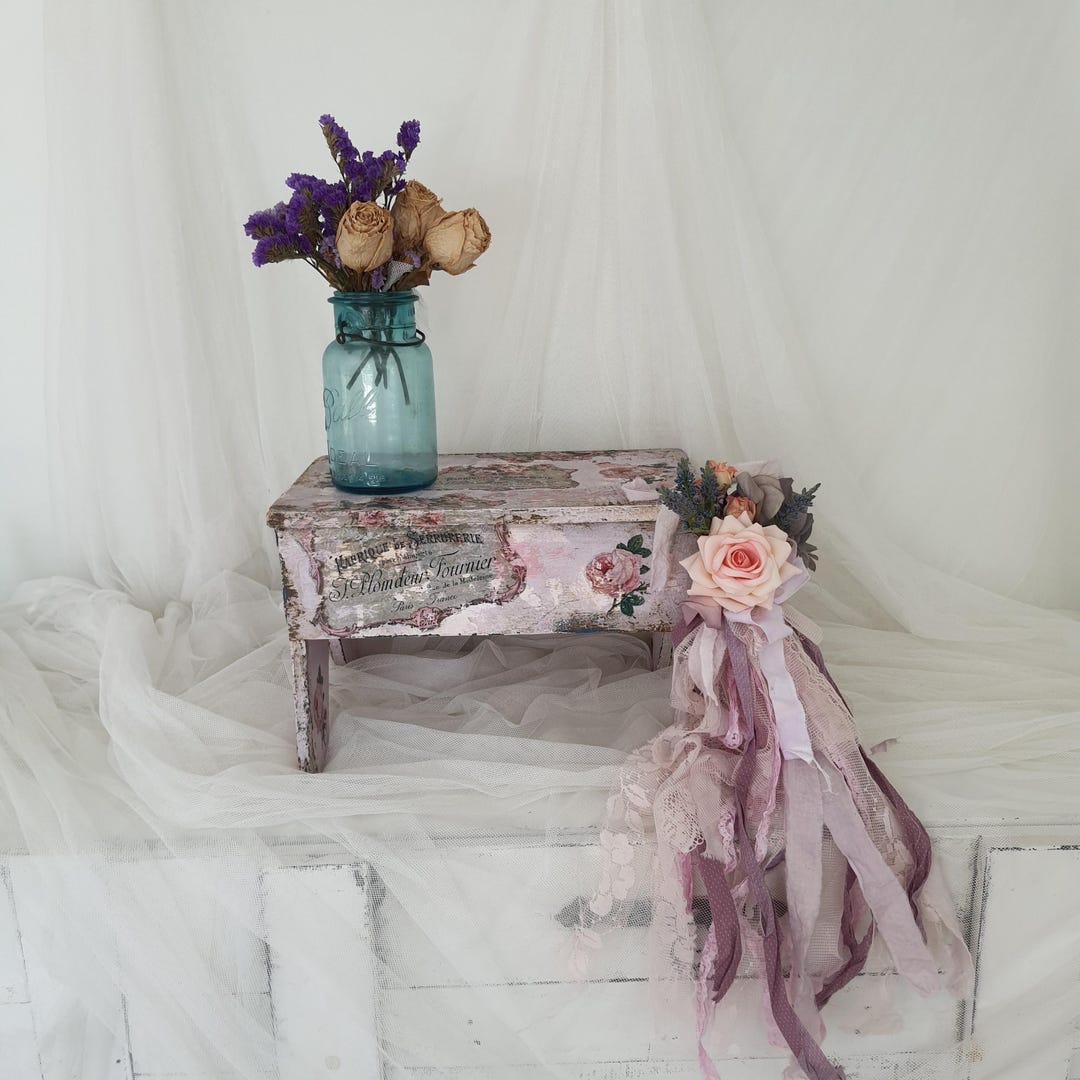 Vintage Wood Step Stool Vintage Stool Decorative Step Stool Shabby ...