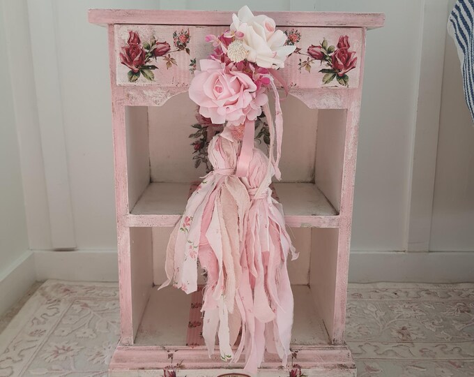 Shabby Cottage Side Table W/ Shelf Drawer End Table Night Stand Book ...