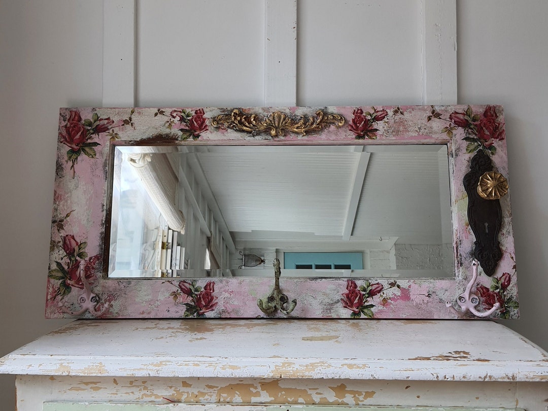 Shabby Chic Mirror Coat Rack Entryway Coat Rack Wall Mirror - Etsy