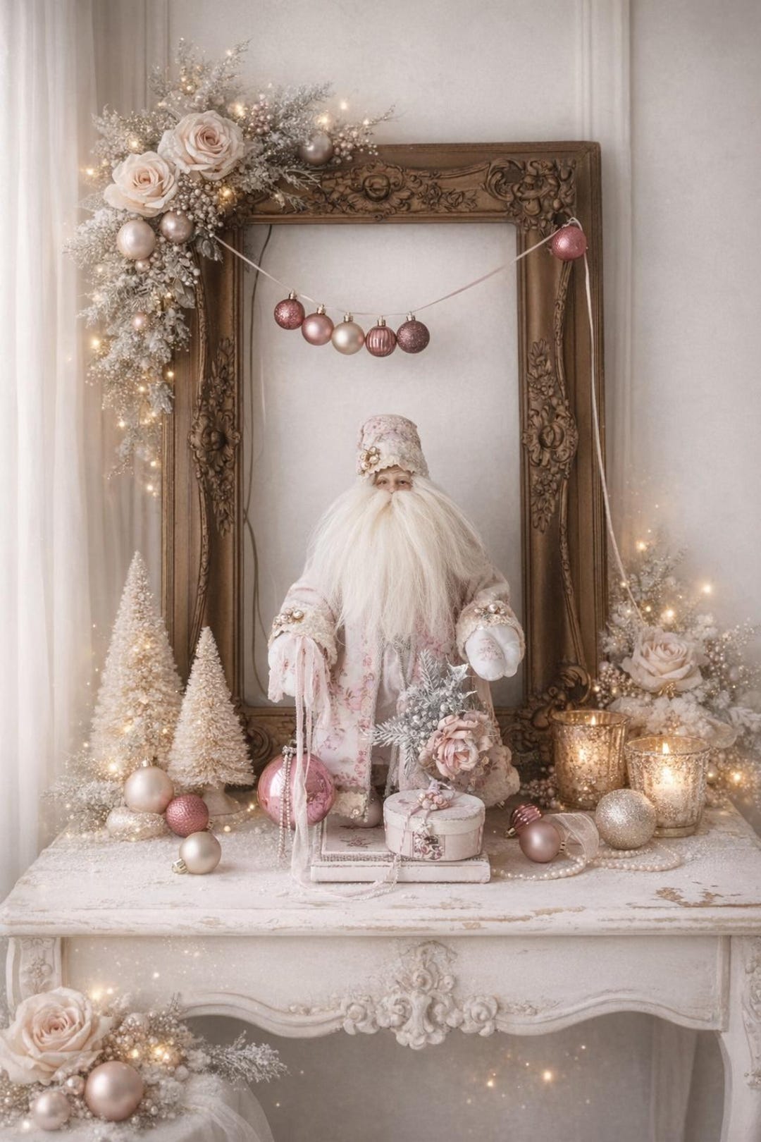 18" Tall Handcrafted Pink Santa Figurine, Shabby Chic Christmas Decor ...