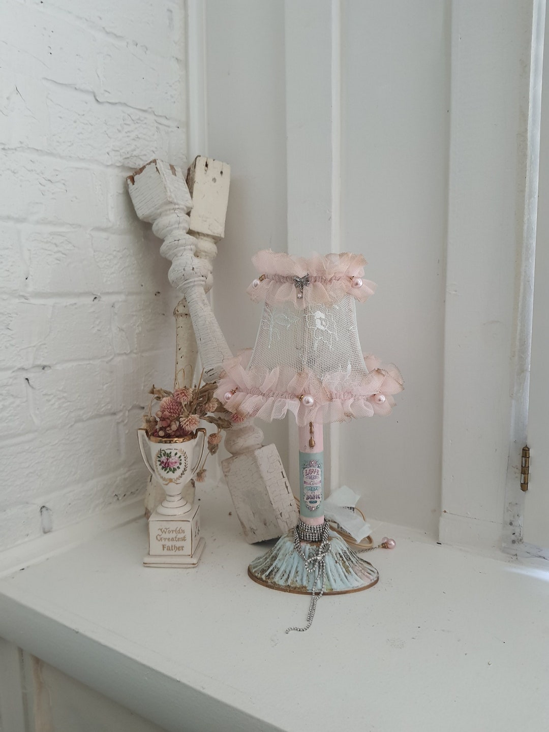 Shabby Chic Blue and Pink Candlestick Lamp Table Lamp Nightlight ...