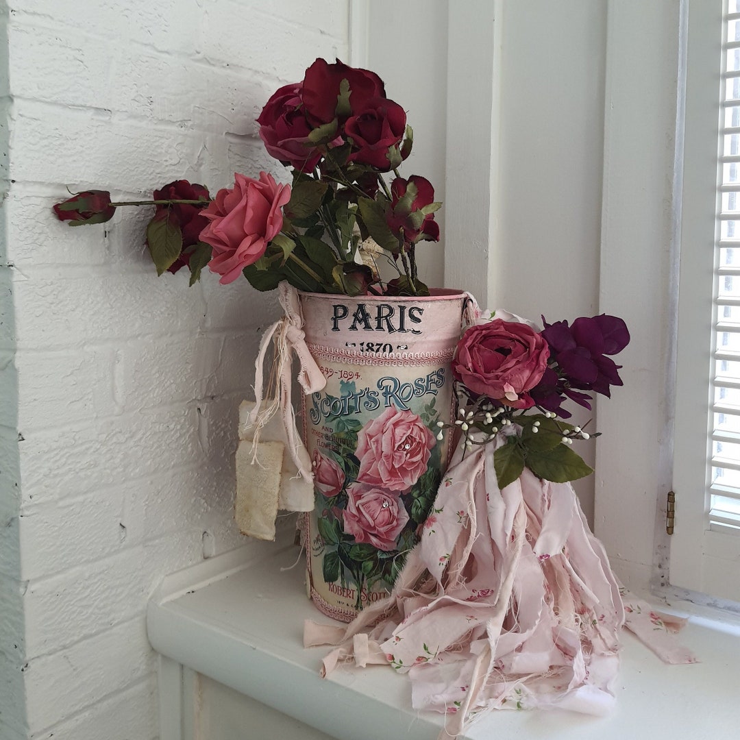 12 Tall Vintage Metal Bucket Metal Basket Storage French Cottage Shabby ...