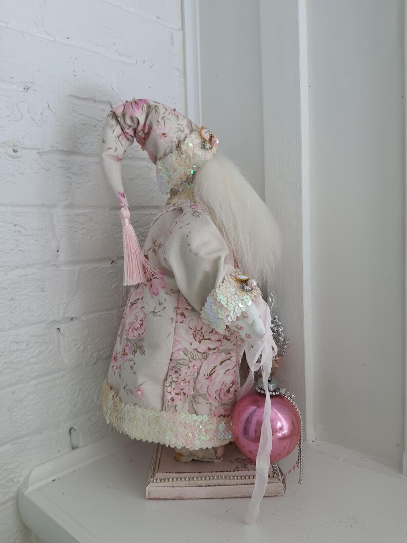 18" Tall Handcrafted Pink Santa Figurine, Shabby Chic Christmas Decor ...