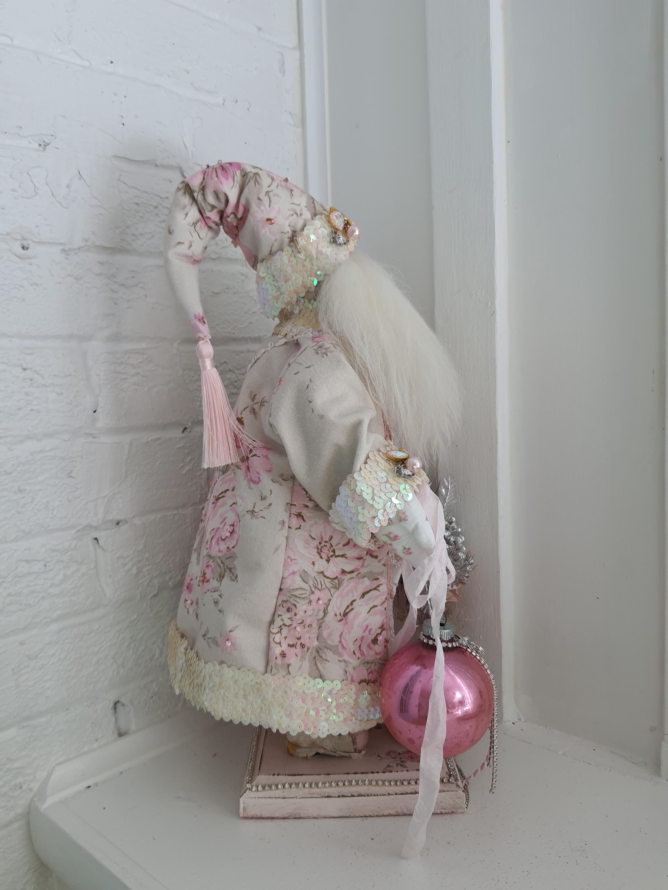 18" Tall Handcrafted Pink Santa Figurine, Shabby Chic Christmas Decor ...