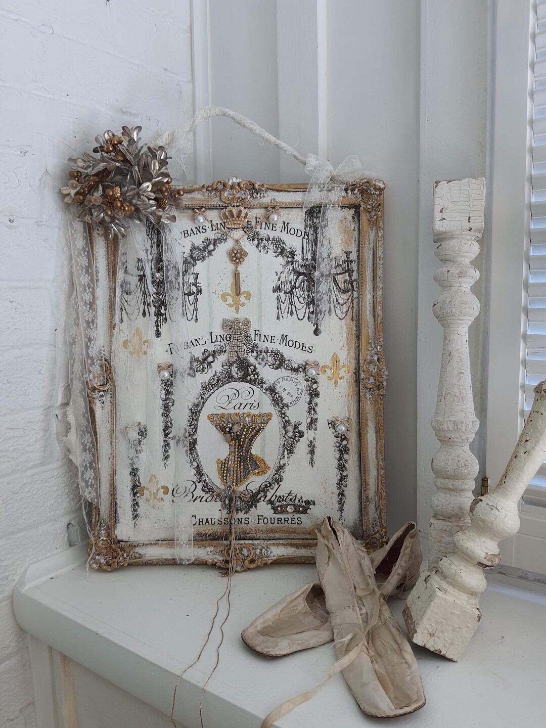 French Corset Framed Wall Decor Wall Hanging French Cottage Shabby ...