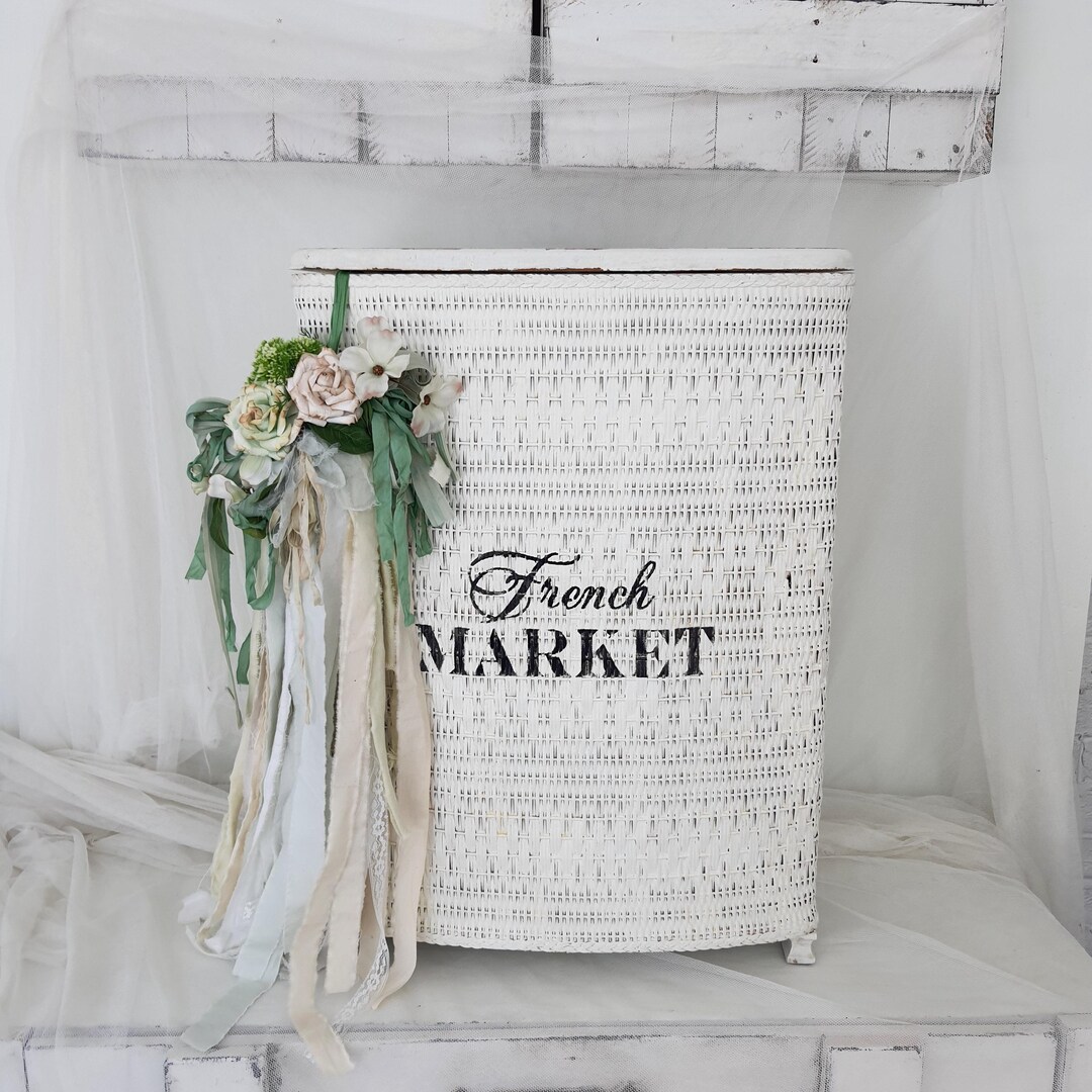 Vintage Wicker Hamper Laundry Hamper Clothes Hamper Storage French Chic ...